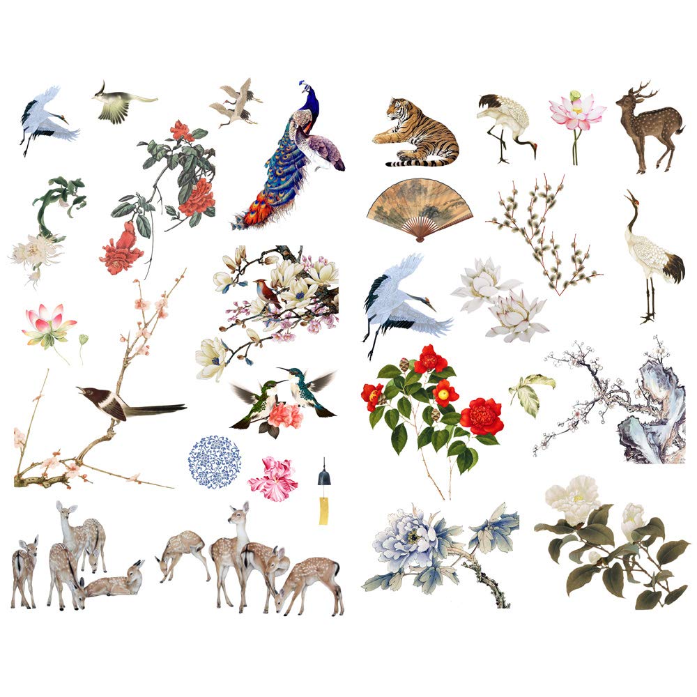 Seasonstorm China Painting Plant Animal Precut Cute Aesthetic Diary Travel Paper Junk Journal Stickers Scrapbooking Stationery Sticker Flakes Art Supplies (PK392)