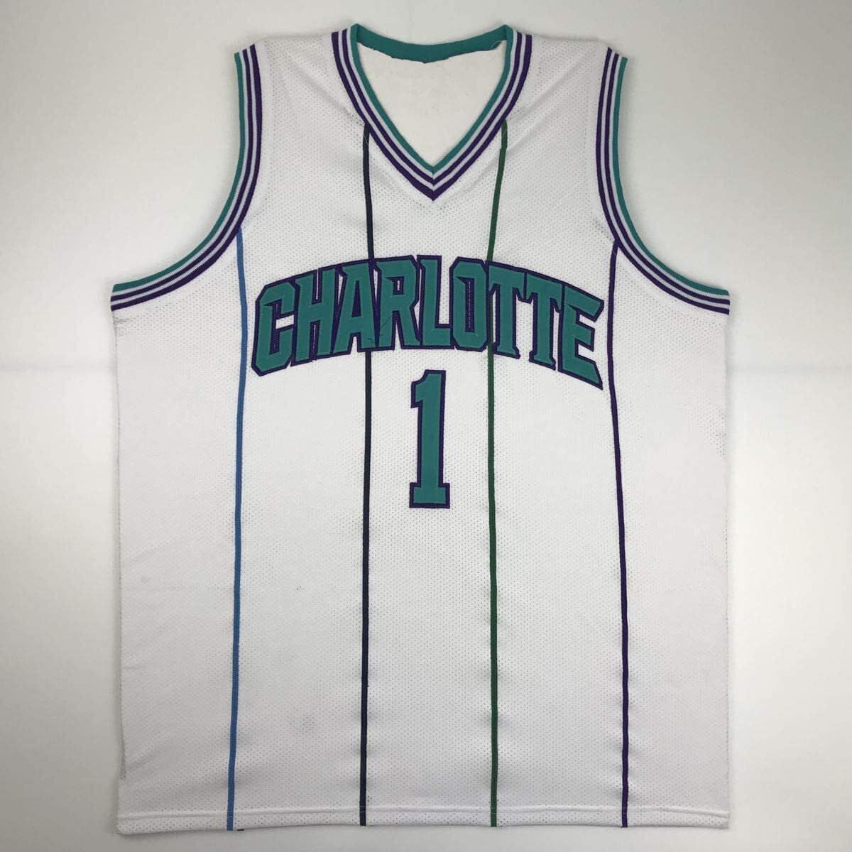 Autographed/Signed Muggsy Bogues Charlotte White Basketball Jersey PSA/DNA COA