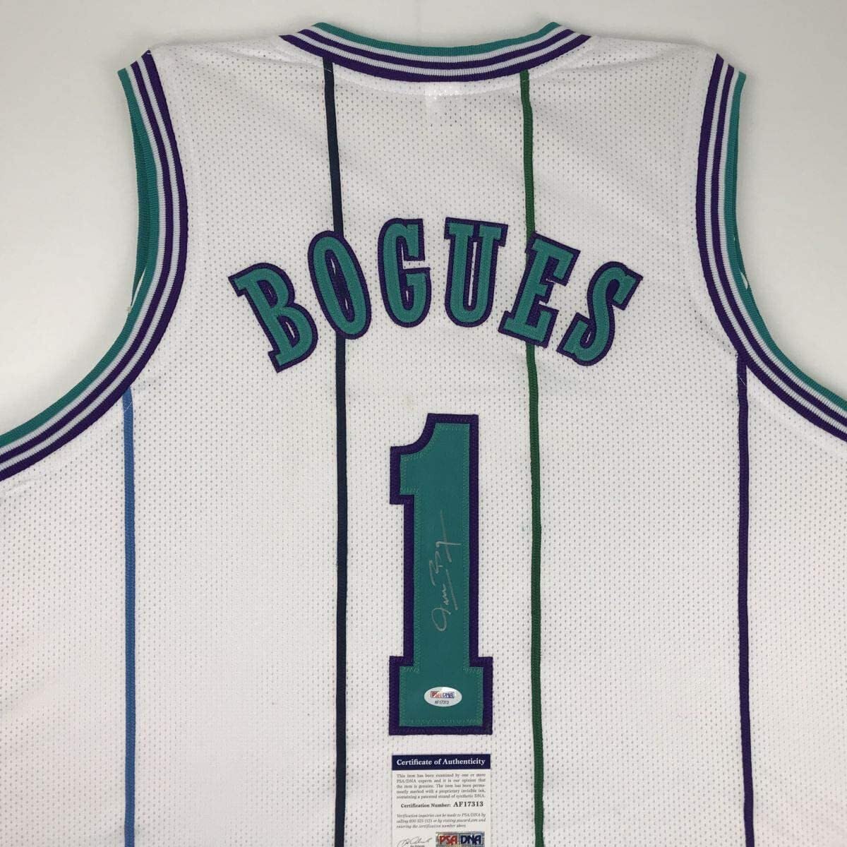 Autographed/Signed Muggsy Bogues Charlotte White Basketball Jersey PSA/DNA COA