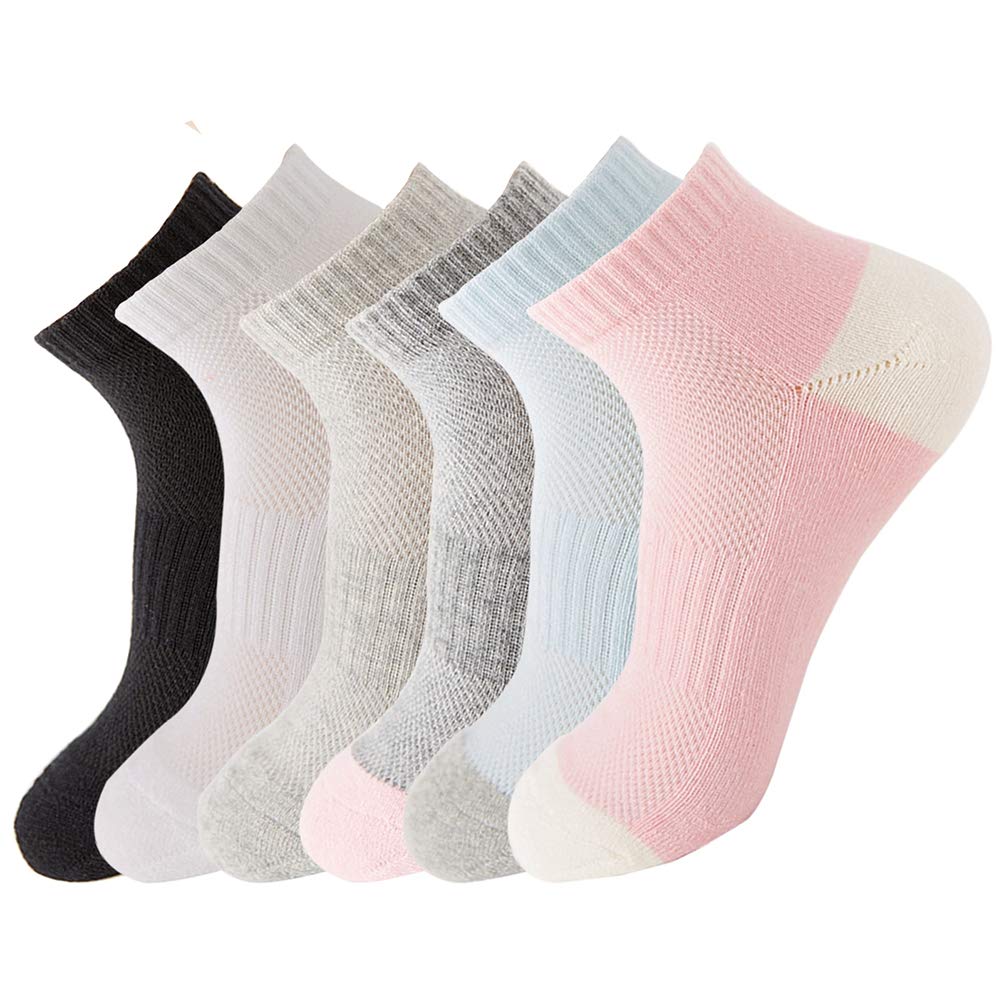 RedsGirl Ankle Running Sports Cotton Socks Mesh Breathable Low Cut Short Athletic Terry Sock for Women Youth, Multicolor 6 Pairs