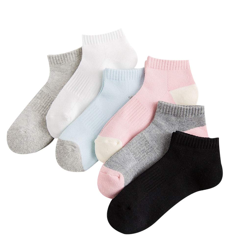 RedsGirl Ankle Running Sports Cotton Socks Mesh Breathable Low Cut Short Athletic Terry Sock for Women Youth, Multicolor 6 Pairs