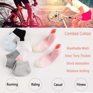 RedsGirl Ankle Running Sports Cotton Socks Mesh Breathable Low Cut Short Athletic Terry Sock for Women Youth, Multicolor 6 Pairs