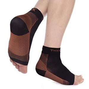 thx4 copper compression recovery foot sleeves for men & women, copper infused plantar fasciitis socks for arch pain, reduce swelling & heel spurs, ankle sleeve with arch support-x-large