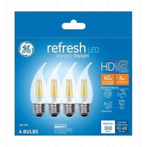 ge lighting 45661 4 watt e26 cam clear daylight led dimmable refresh hd light bulbs 4 count