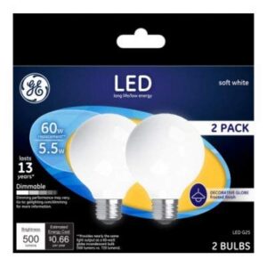 ge lighting 43317 5.5 watt e26 g25 frosted daylight led dimmable refresh hd light bulbs 3 count