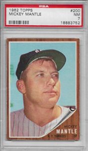 1962 topps mickey mantle card #200 graded psa 7 nm