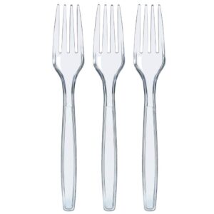 prestee 100 clear plastic forks, plastic forks heavy duty, clear forks silverware, plastic cutlery, disposable forks pack, bulk disposable flatware, plastic utensils set, disposable silverware cutlery