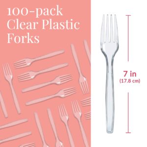 Prestee 100 Clear Plastic Forks, Plastic Forks Heavy Duty, Clear Forks Silverware, Plastic Cutlery, Disposable Forks Pack, Bulk Disposable Flatware, Plastic Utensils Set, Disposable Silverware Cutlery