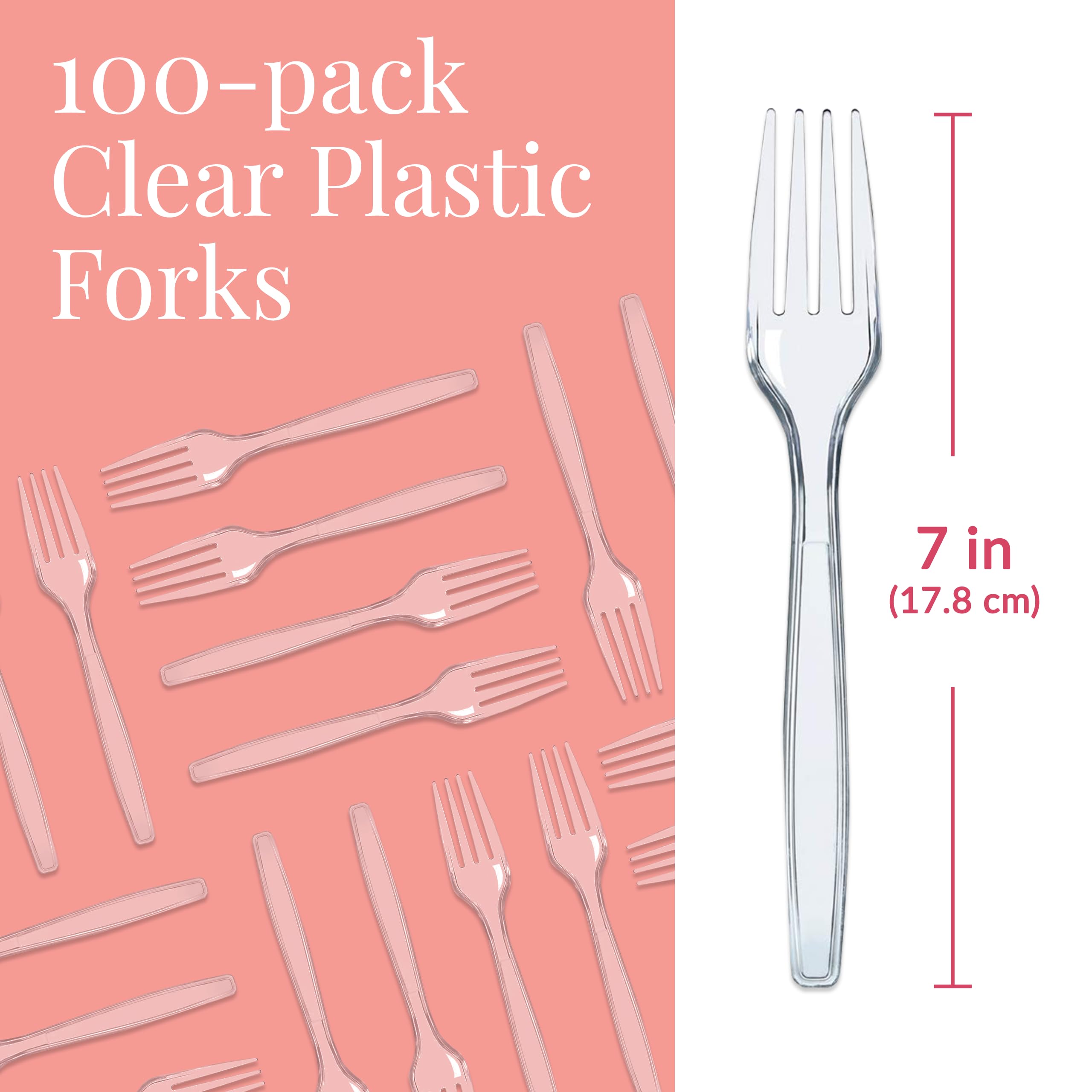 Prestee 100 Clear Plastic Forks, Plastic Forks Heavy Duty, Clear Forks Silverware, Plastic Cutlery, Disposable Forks Pack, Bulk Disposable Flatware, Plastic Utensils Set, Disposable Silverware Cutlery