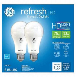 ge lighting 93127610 13 watt e26 a21 frosted daylight led dimmable refresh hd light bulbs 2 count