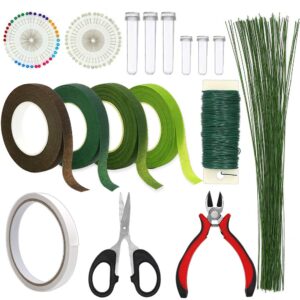 floral arrangement kit,17 pieces flower tools include floral wire cutter scissor floral tape 22 gauge paddle wire 26 gauge stem wire pearl corsage pin bouquet wrap florist