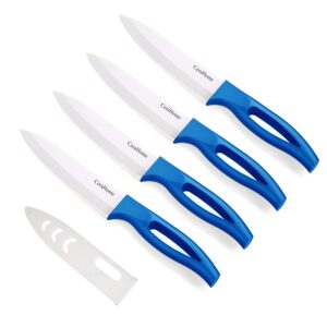 ceramic knife 5inch fruit knife set 4-piece with knife sheaths for cheese, tomatoes, potatoes, vegetables, fruits (blue)