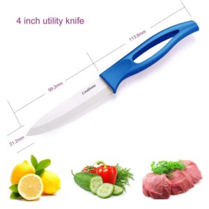 Ceramic Knife 5Inch Fruit Knife Set 4-Piece with Knife Sheaths for Cheese, tomatoes, potatoes, vegetables, fruits (blue)