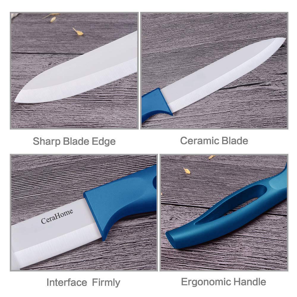 Ceramic Knife 5Inch Fruit Knife Set 4-Piece with Knife Sheaths for Cheese, tomatoes, potatoes, vegetables, fruits (blue)