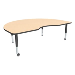 sprogs adjustable height mobile classroom activity table for preschools, kidney preschool activity table with casters, 48" l x 72" w x 23" h, maple/black