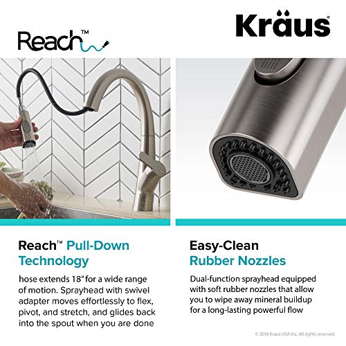 Kraus KPF-2522SFS Arqo Dual Function Pull Down Kitchen Faucet, 15 Inch, Spot Free Stainless Steel