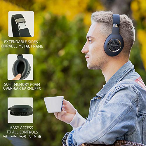 Bluetooth Headphones Over-Ear, PowerLocus Wireless Headphones, Hi-Fi Stereo Deep Bass, Soft Earmuffs Foldable Headphone with Built-in Microphone, Wireless and Wired Headset for Cell Phones,Tablets, PC