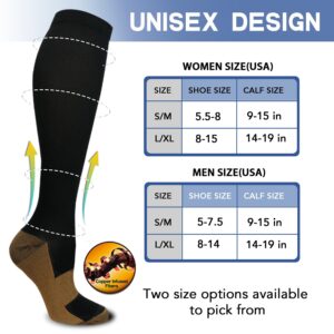 Graduated Copper Compression Socks for Men & Women Circulation 8 Pairs 15-20mmHg - Best for Running Athletic Cycling