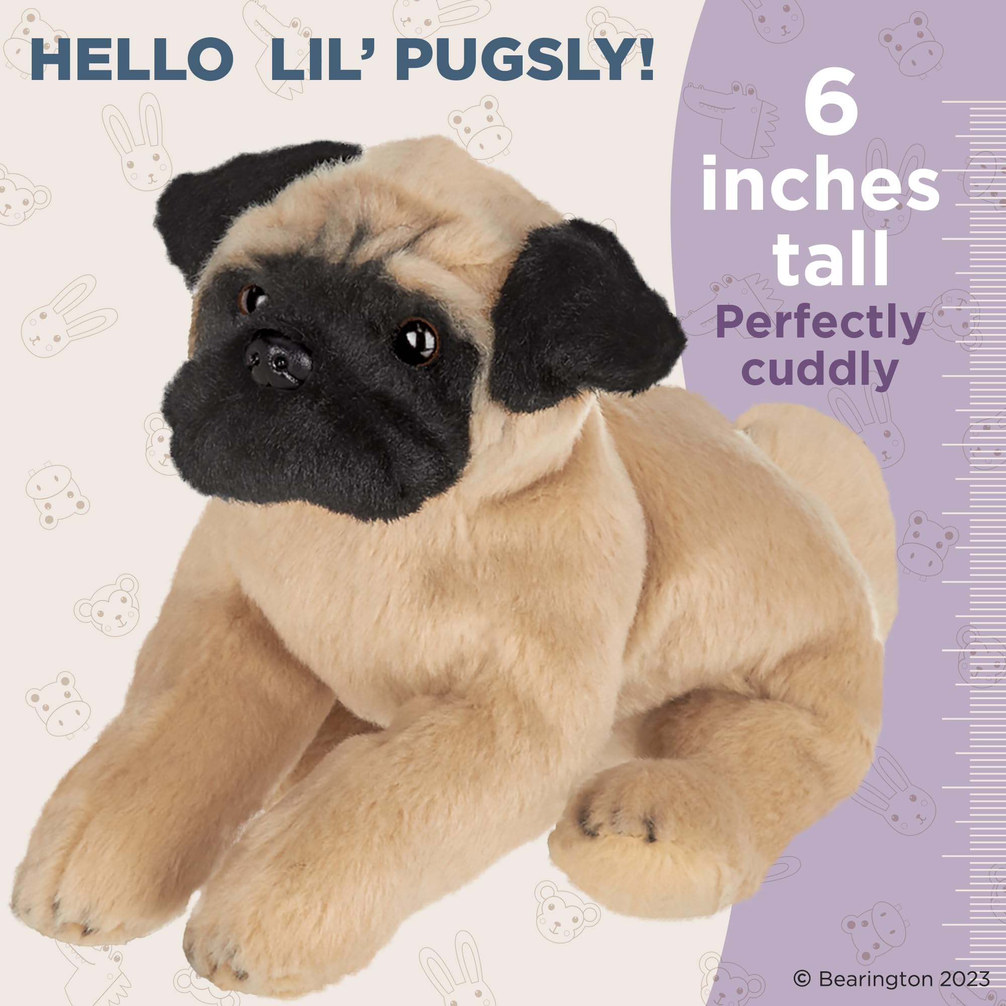 Bearington Lil' Pugsly Small Plush Pug Stuffed Animal Puppy Dog, 6 inch