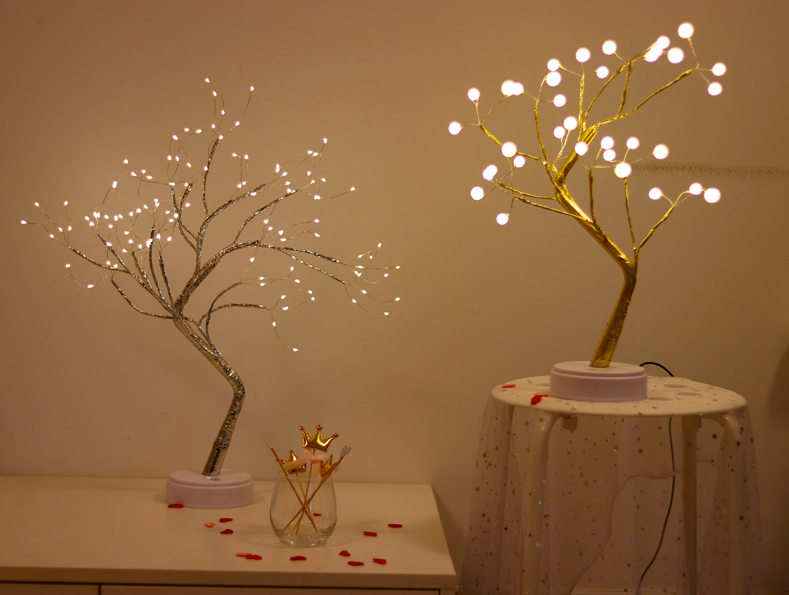 Bonsai Lighted Tree Table Top LED Shimmer Tree Light Battery & USB Powered Touch Switch Lit Pearl Branch Lights for Holiday Home Decorative Twinkling Tree Fairy Light Spirit Tree (TLGWW-P36)