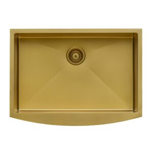 Ruvati Brass Tone 30-inch Apron-Front Matte Gold Stainless Steel Farmhouse Kitchen Sink - Single Bowl - RVH9660GG