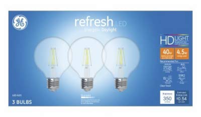 Ge Lighting 43266 4.5 Watt E26 G25 Clear Daylight Led Dimmable Refresh Hd Light Bulbs 3 Count