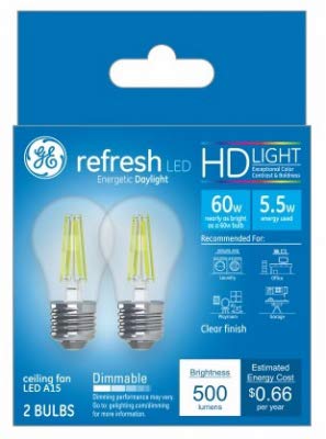 Ge Lighting 36981 5.5 Watt E26 A15 Clear Daylight Led Dimmable Refresh Hd Light Bulbs 2 Count