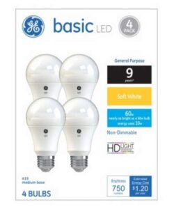 ge lighting 36993 10 watt e26 a19 frosted soft white led non-dimmable light bulbs 4 count