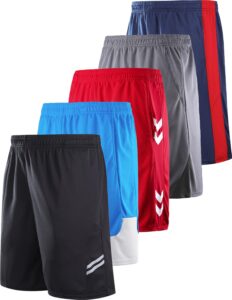 5 pack big boys youth athletic mesh basketball shorts with pockets quick dry activewear (set 2, medium)