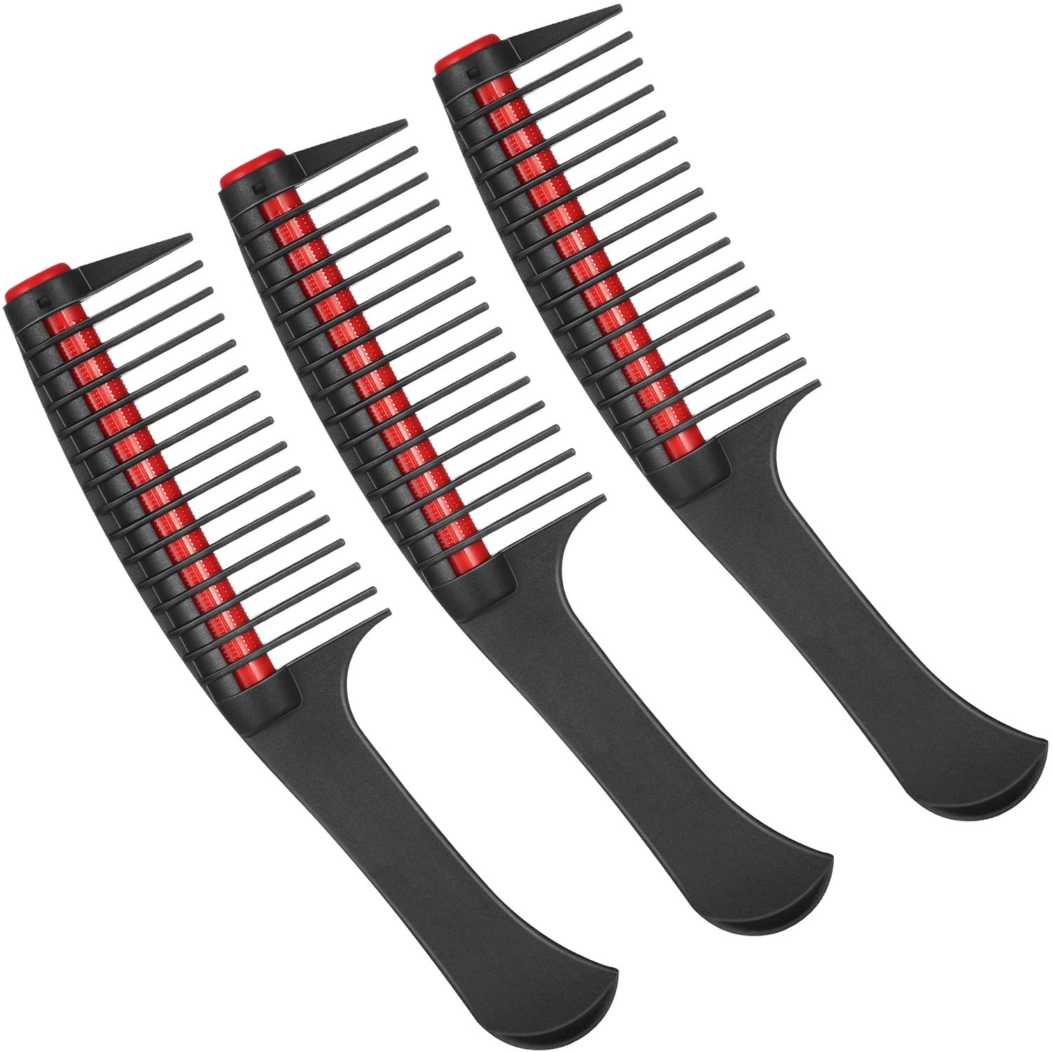 3 Packs Hair Comb, Comb with Roller, Detangling Comb with Roller Integrated Roller Hair Comb, Anti Splicing Comb for Salon Barber Hair Dye (Red)