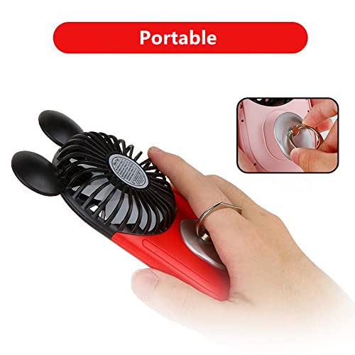 FAYDOVE Cute Personal Mini Fan, Handheld& Portable USB Charging Fan with Beautiful LED Lights, 3 Adjustable speeds, Portable Stand for Indoor and Outdoor Activities, Cute Mouse Fan