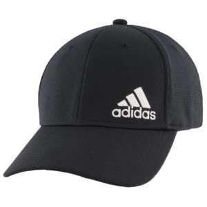 adidas men's release 2 structured stretch fit cap, black/white, large-x-large