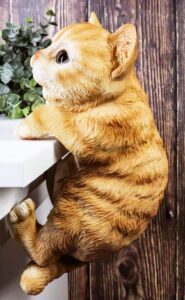 ebros lifelike pot pal hanging orange tabby cat statue 8" tall with glass eyes hand painted realistic feline cat decor figurine cats kittens kitties animal pet sculpture garden patio decorative