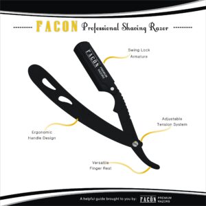 100 BLADES + Facón Professional Traditional Straight Edge Barber Razor - Salon Quality Cut Throat Shavette