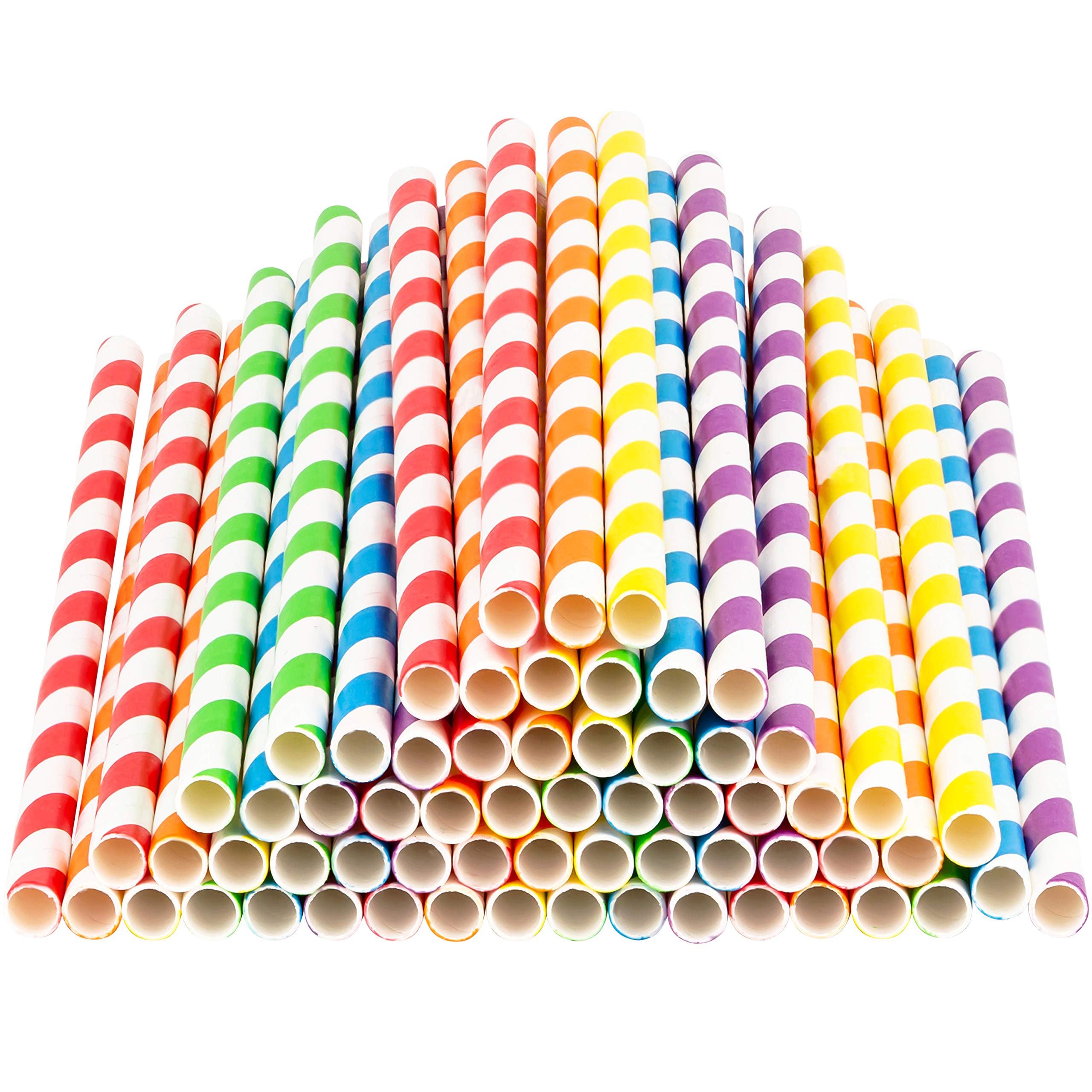 Paper Straws 400 Pack Biodegradable Colorful Striped Design 8.25" Straw for Everyday/Birthday Party/Baby Shower/Wedding/Anniversary and Parties, Long Lasting - by DuraHome (Colorful - 400pc)