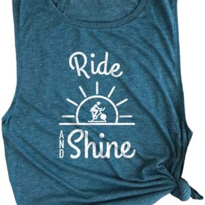 Spunky Pineapple Ride and Shine Cycling Class Women's Workout Muscle Tee Sleeveless Gym Tee Deep Teal