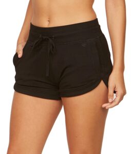 colosseum active women's junior fit four way stretch micro french terry dolphin lounge short with pockets (black, large)