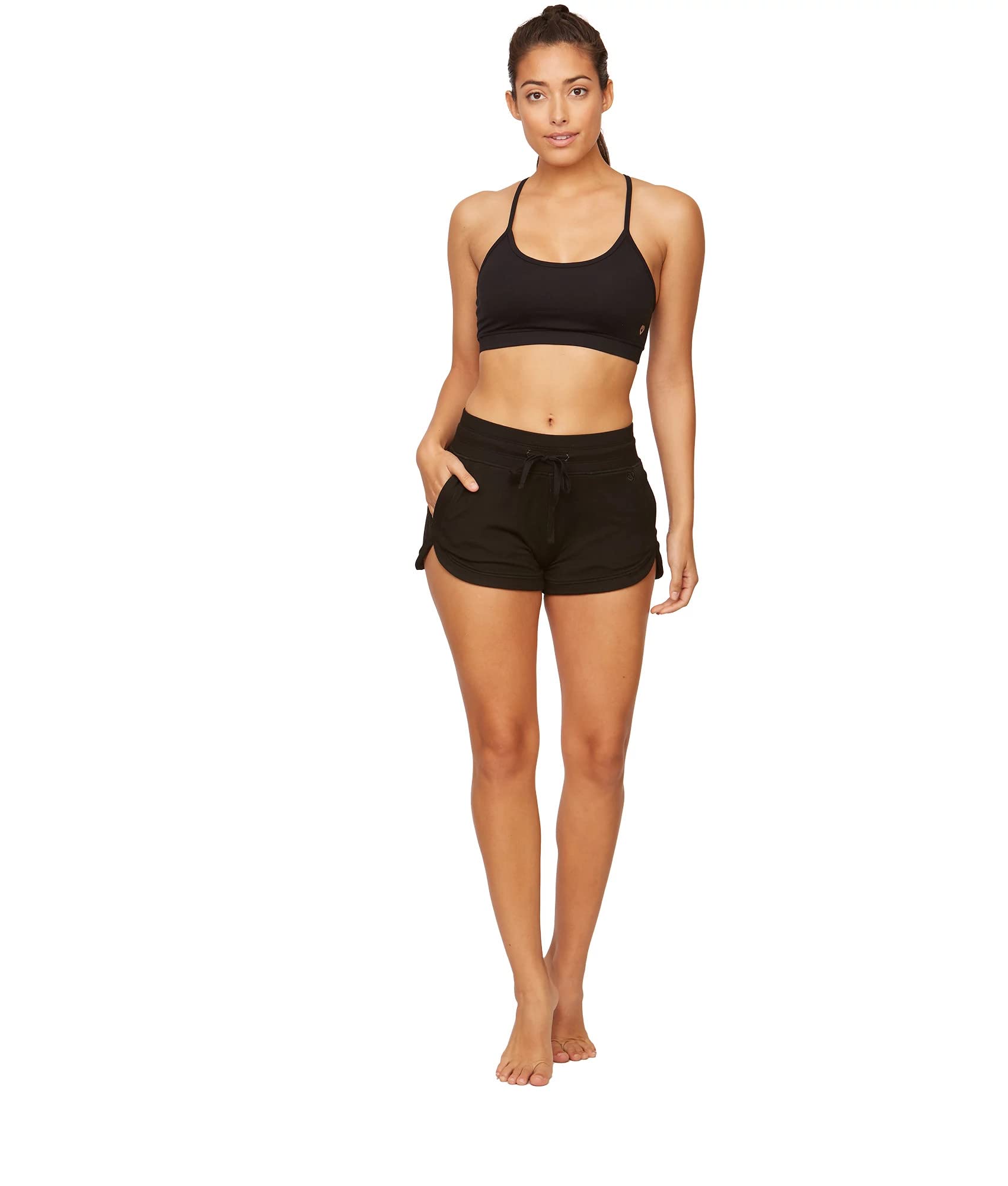 Colosseum Active Women's Junior Fit Four Way Stretch Micro French Terry Dolphin Lounge Short with Pockets (Black, Large)