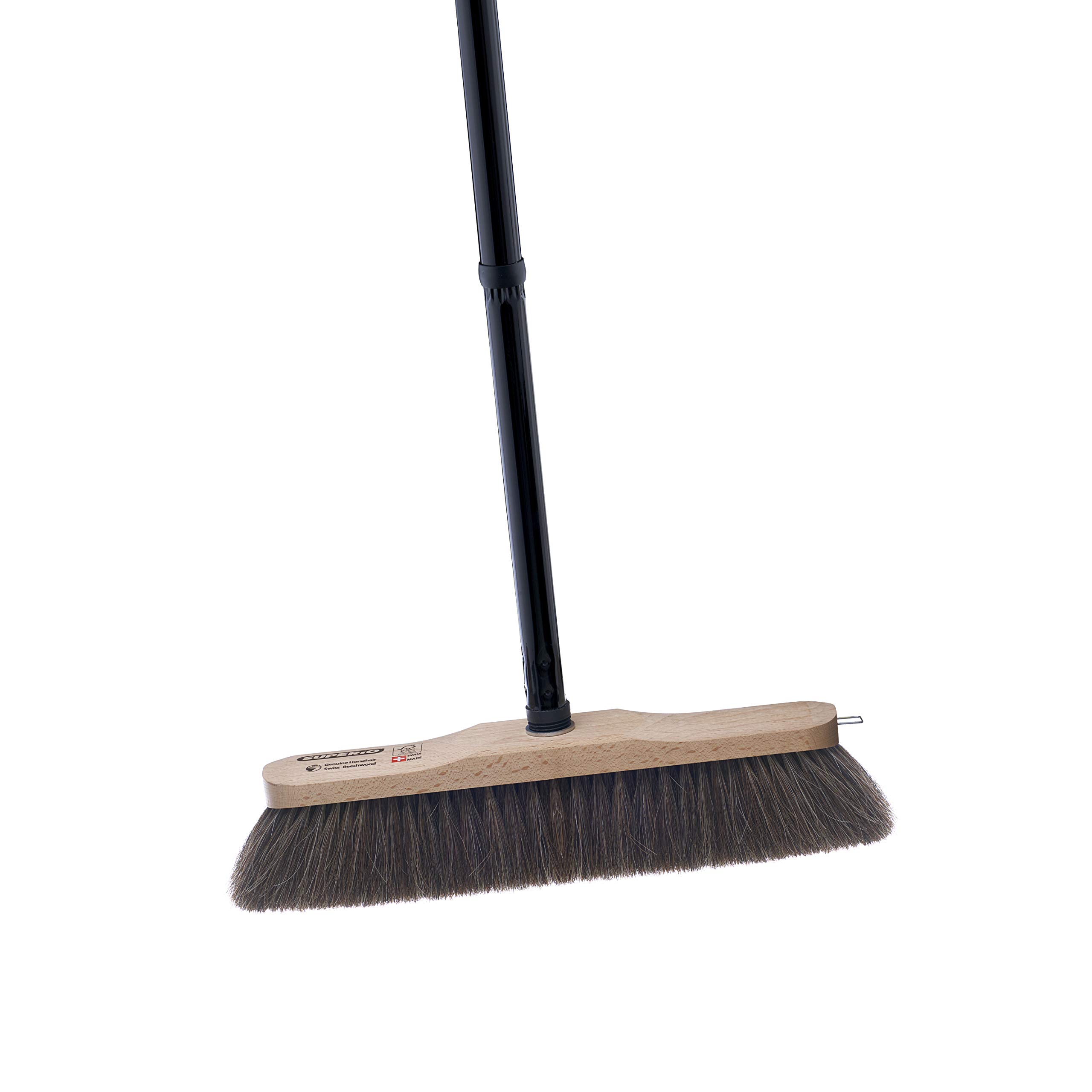 Horsehair Broom Natural Bristles with Metal Handle, Durable Beech Wood Brush Head Genuine Horse Hair Bristles, Swiss Made Broom - Parquet, Solid Hardwood Floor, Tile Surfaces