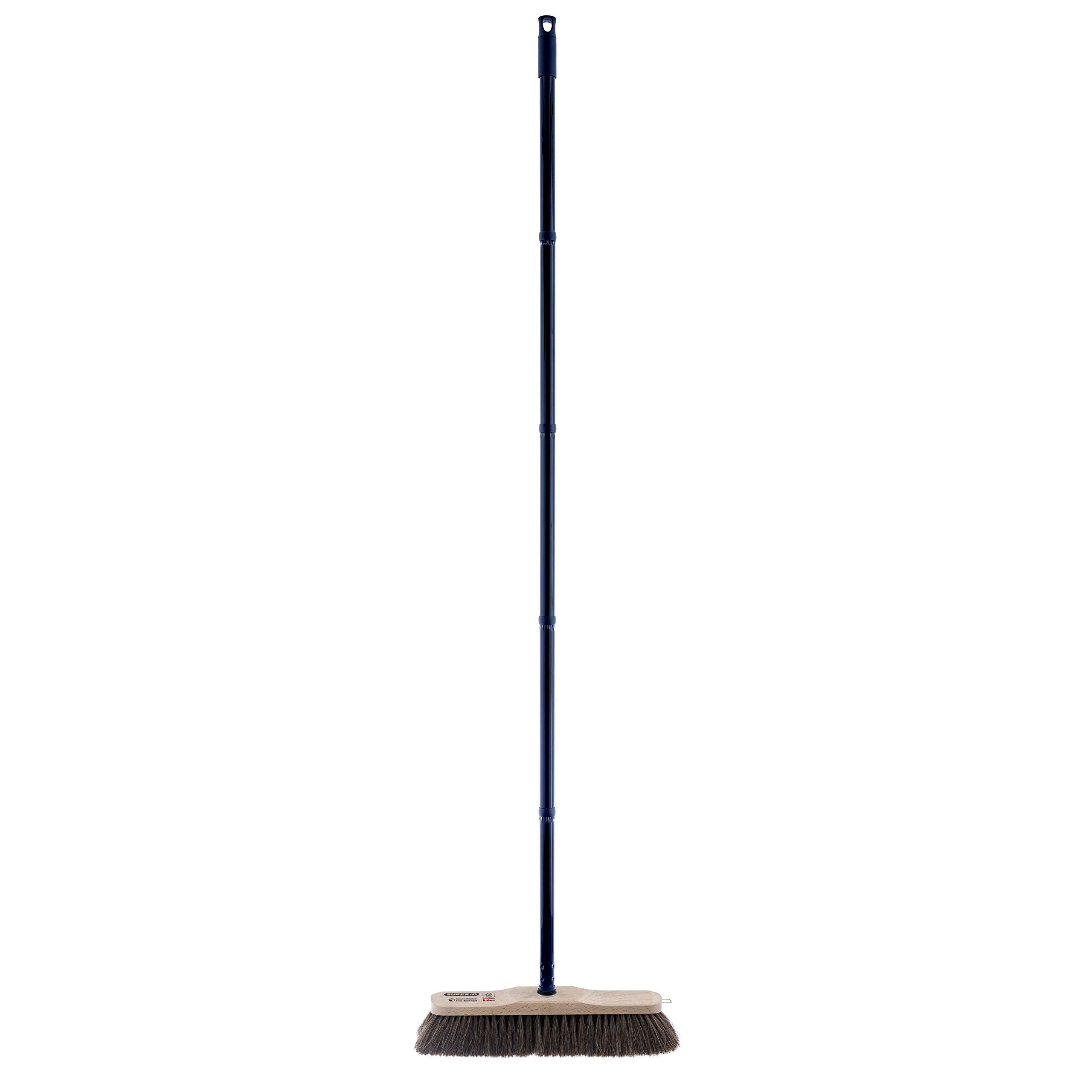 Horsehair Broom Natural Bristles with Metal Handle, Durable Beech Wood Brush Head Genuine Horse Hair Bristles, Swiss Made Broom - Parquet, Solid Hardwood Floor, Tile Surfaces