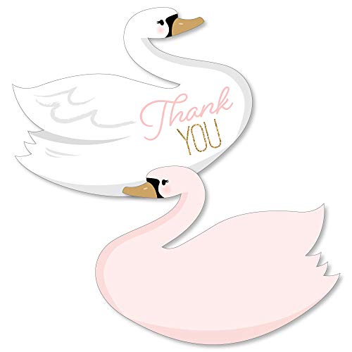 Big Dot of Happiness Swan Soiree - Shaped White Baby Shower or Birthday Party Thank You Note Cards with Envelopes - Set of 12