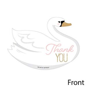 Big Dot of Happiness Swan Soiree - Shaped White Baby Shower or Birthday Party Thank You Note Cards with Envelopes - Set of 12