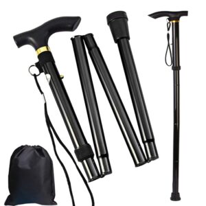 folding cane, trekking poles for men, women, collapsible walking stick, walking cane with carrying bag, adjustable,lightweight, anti shock, rubber base for hiking camping