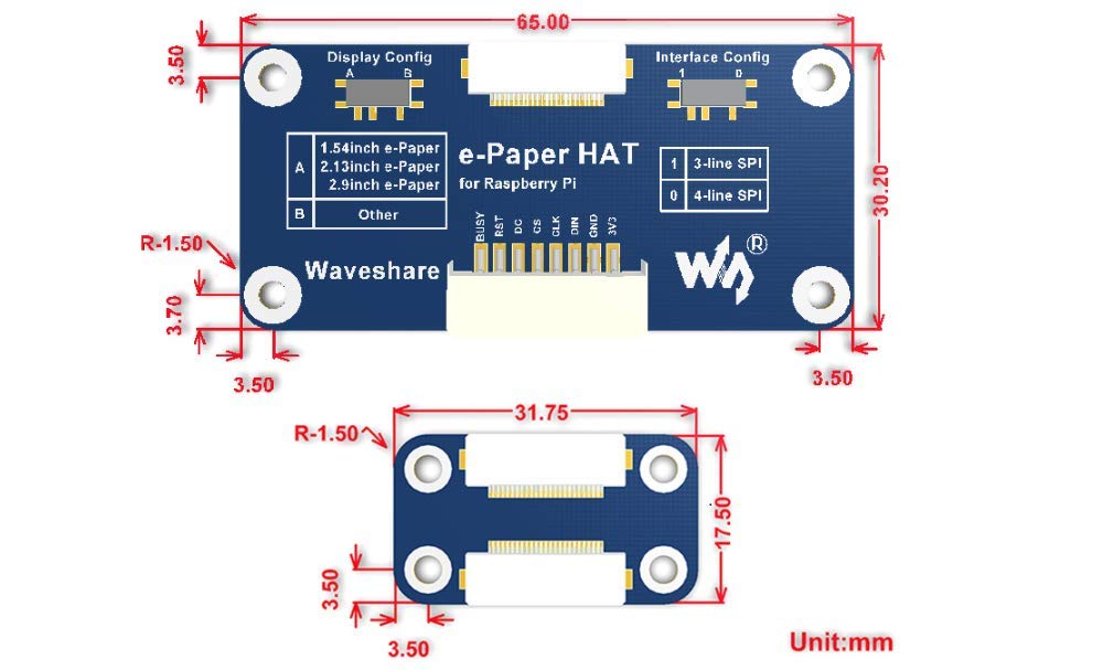 waveshare Universal e-Paper Driver HAT Board Supports Various SPI Interface e-Ink Raw Display Panels Compatible with Raspberry Pi 3B+/3B/2B/Zero/Zero W