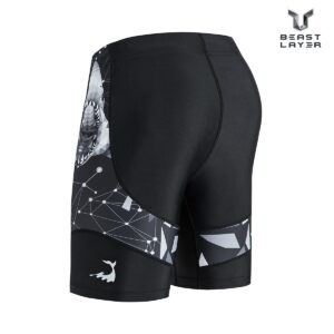 Men's Rash Guard Swim Shorts Compression Swimming Jammer Cool Dry Active Swimsuit Workout Shorts Sports Tights(Shark,L)