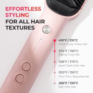 TYMO Ring Pink Hair Straightener Brush – Hair Straightening Iron with Built-in Comb, 20s Fast Heating & 5 Temp Settings & Anti-Scald, Perfect for Professional Salon at Home