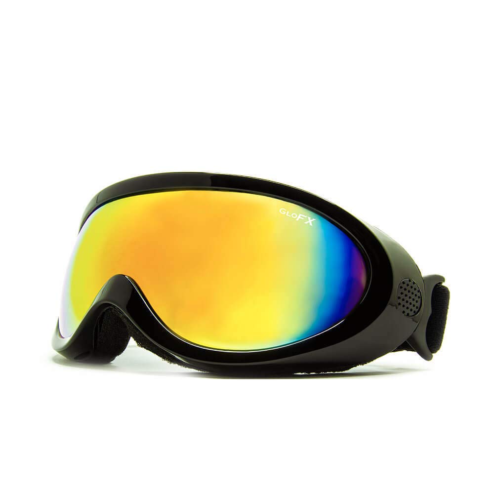 GloFX Black Diffraction Ski Goggles - Rainbow Gradient Rave Prism Kaleidoscope Lightshow Lenses Edm Music Festival