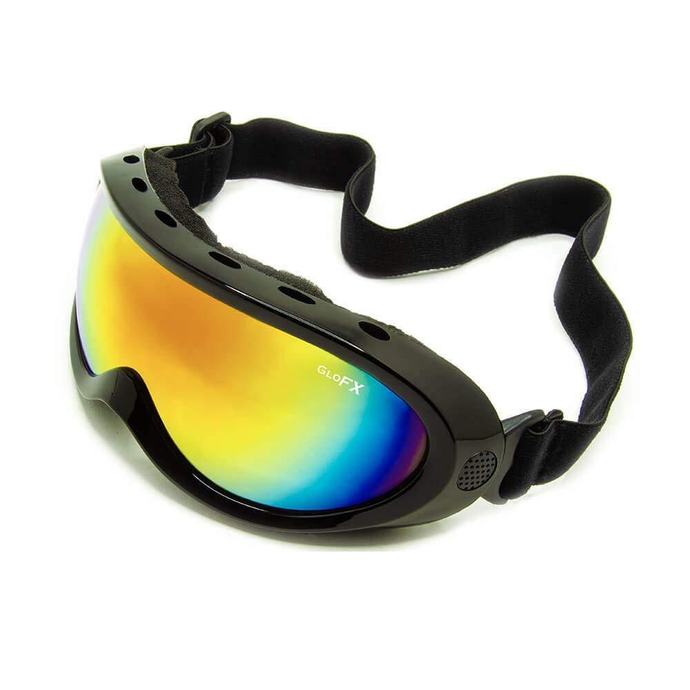 GloFX Black Diffraction Ski Goggles - Rainbow Gradient Rave Prism Kaleidoscope Lightshow Lenses Edm Music Festival