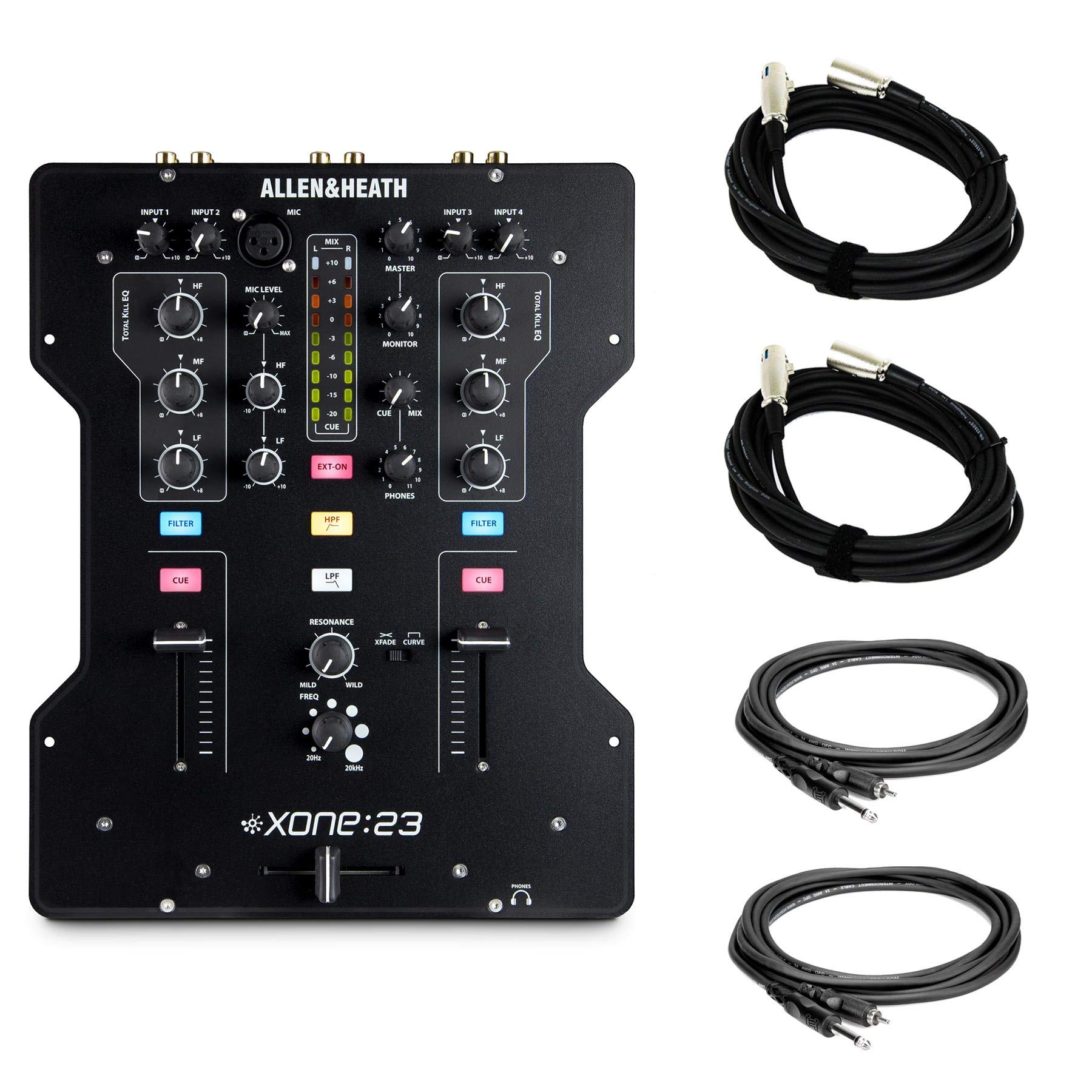 Allen & Heath Xone:23 DJ Mixer Bundle with 2 XLR & 2 RCA to 1/4" Cables (5 Items)