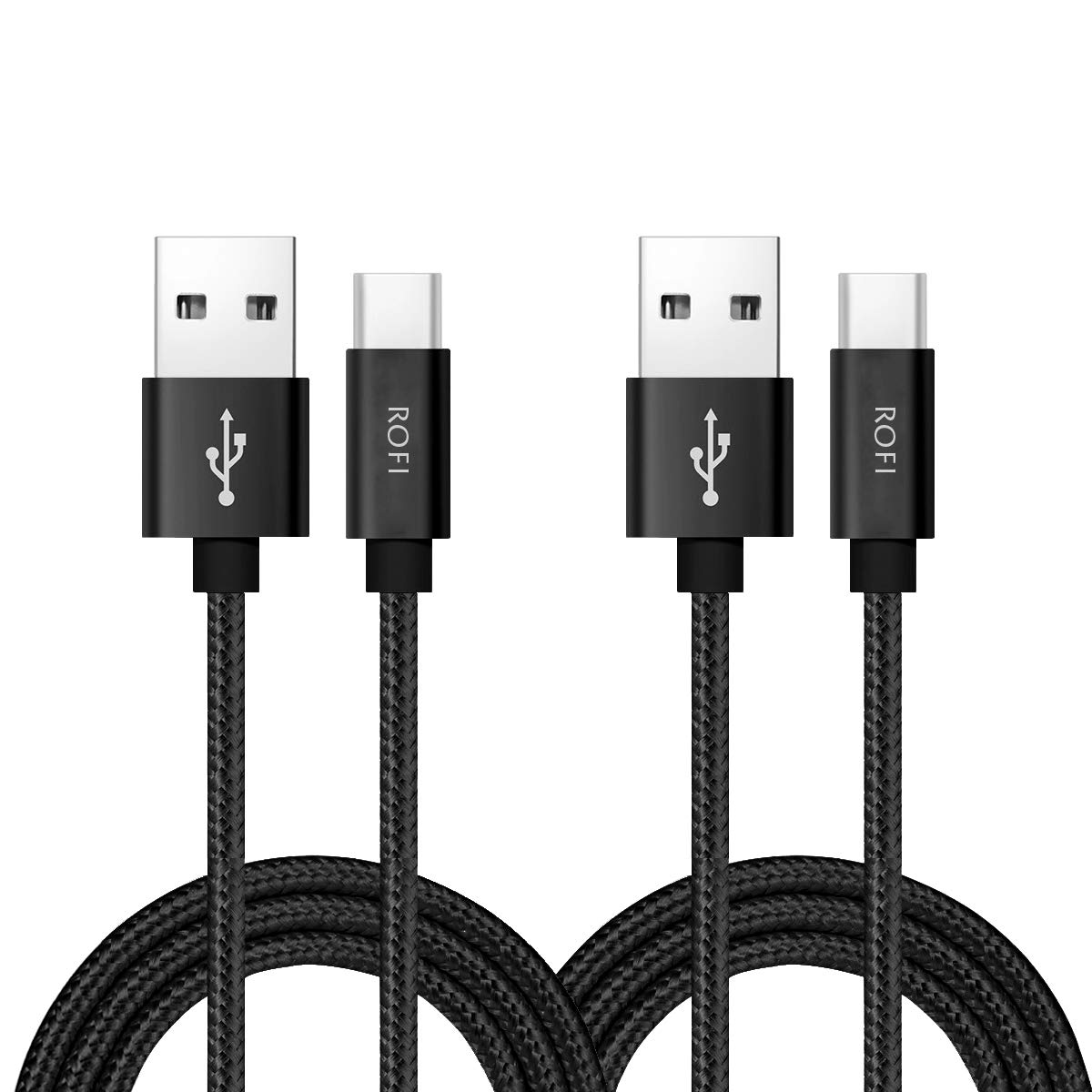 RoFI USB Type C Cable, [2Pack] 2FT USB C Cable Nylon Braided Fast Charging for Galaxy S10 S9 S8 Plus Note 9 8, Pixel, Moto Z, LG V30 V20 G5, Xperia, Switch and More (Black, 2 FT)